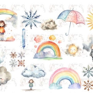 Weather Clip Art, Rainbow Clipart, Cute Weather Clipart, Cute Weather ...