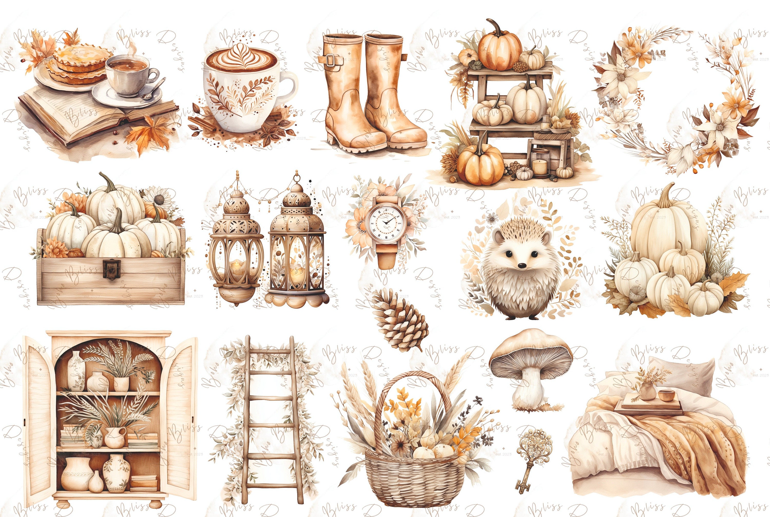 Watercolor Fall Clipart, Fall Watercolor Clipart, Autumn Clipart, Cards ...