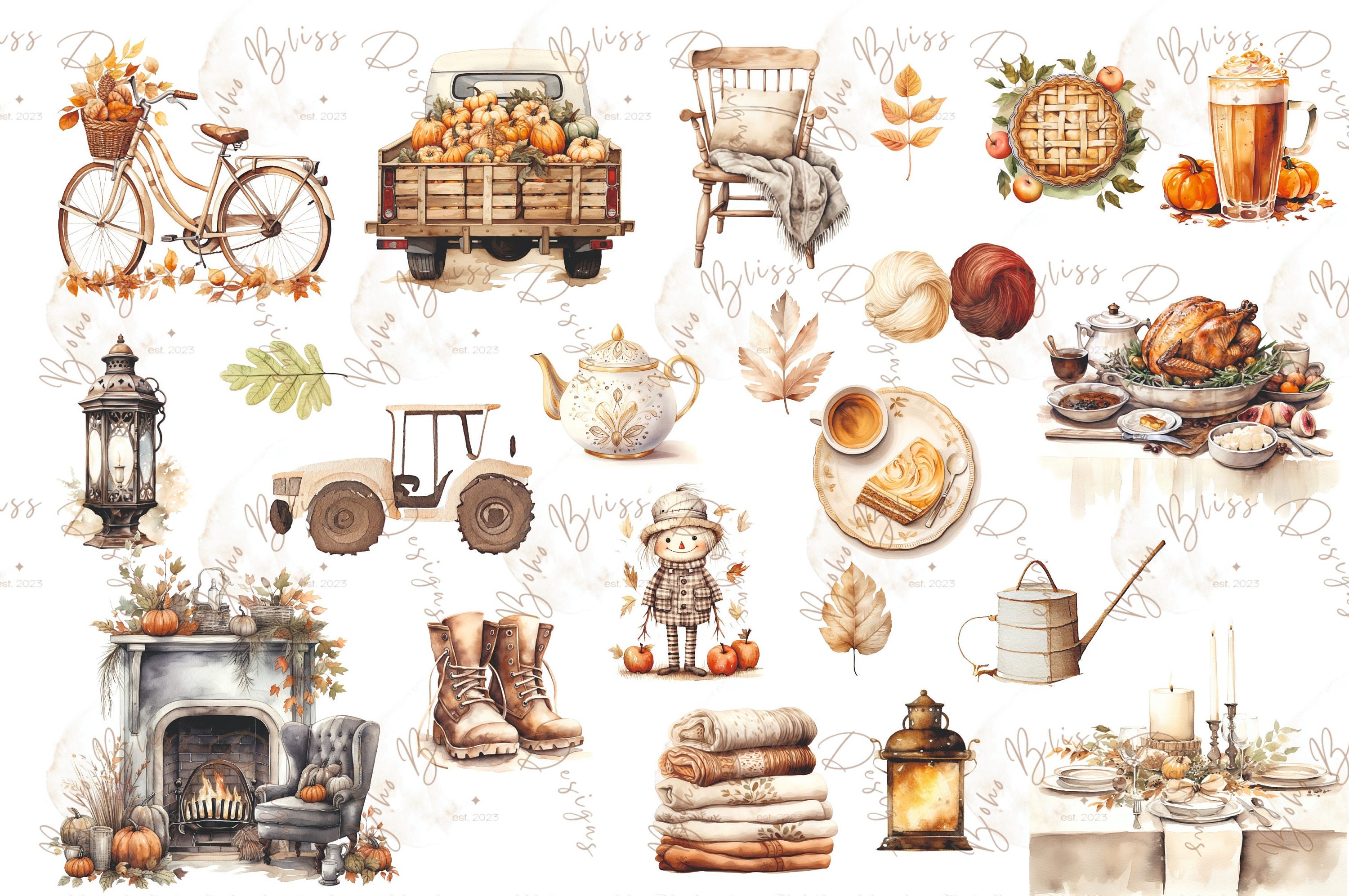 Watercolor Autumn Elements Clipart, Autumn Celebration, Pumpkin Clipart ...