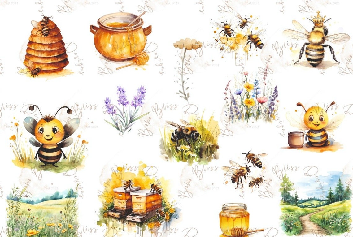 Bee Clipart Bee Clipart Animal Clipart Watercolor Watercolor Honey Bees ...
