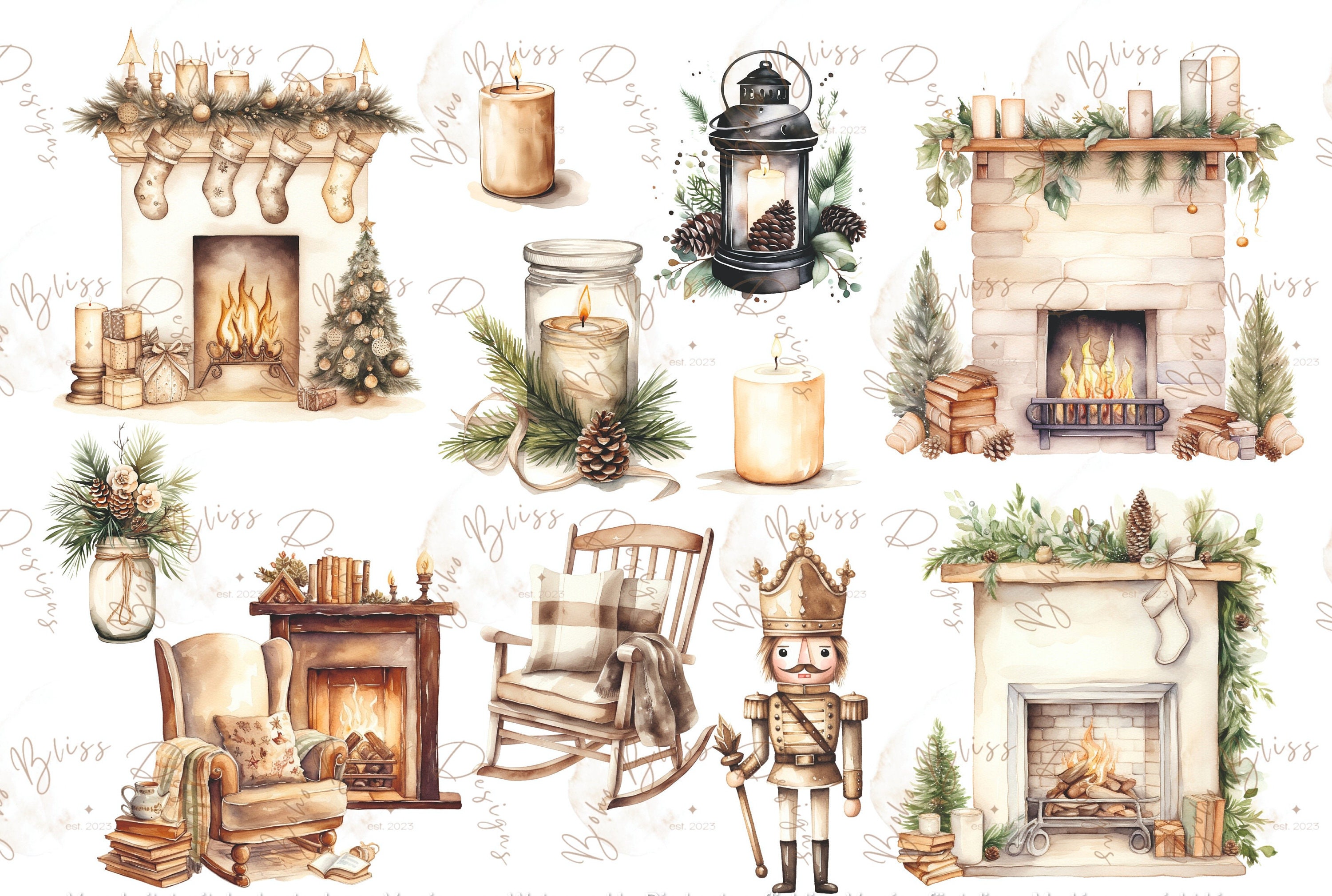 Watercolor Christmas clipart Winter cozy Holiday Clip art - Etsy.de