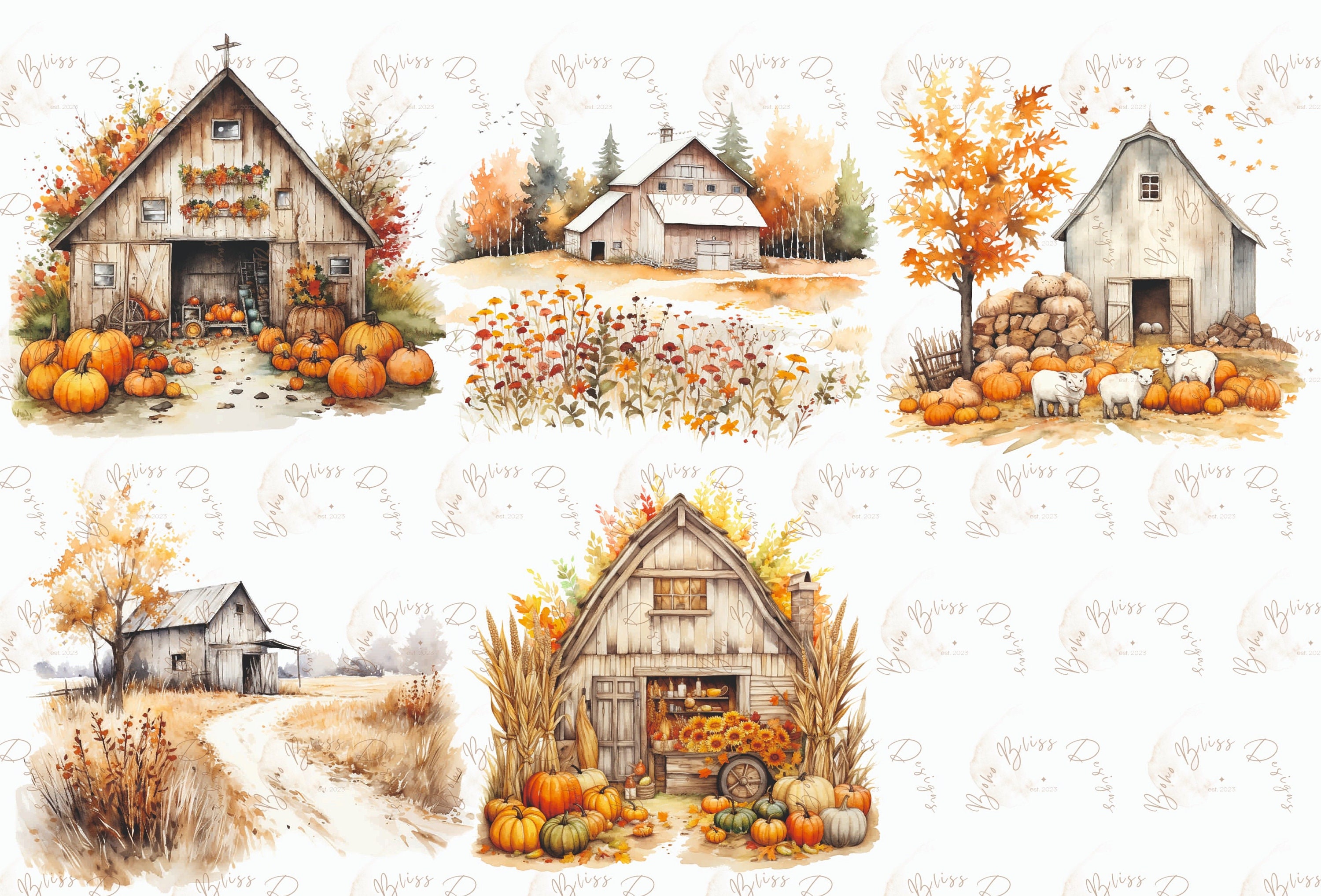 Autumn Farm Barn Clipart Farm Clipart Fall Clipart Barn - Etsy