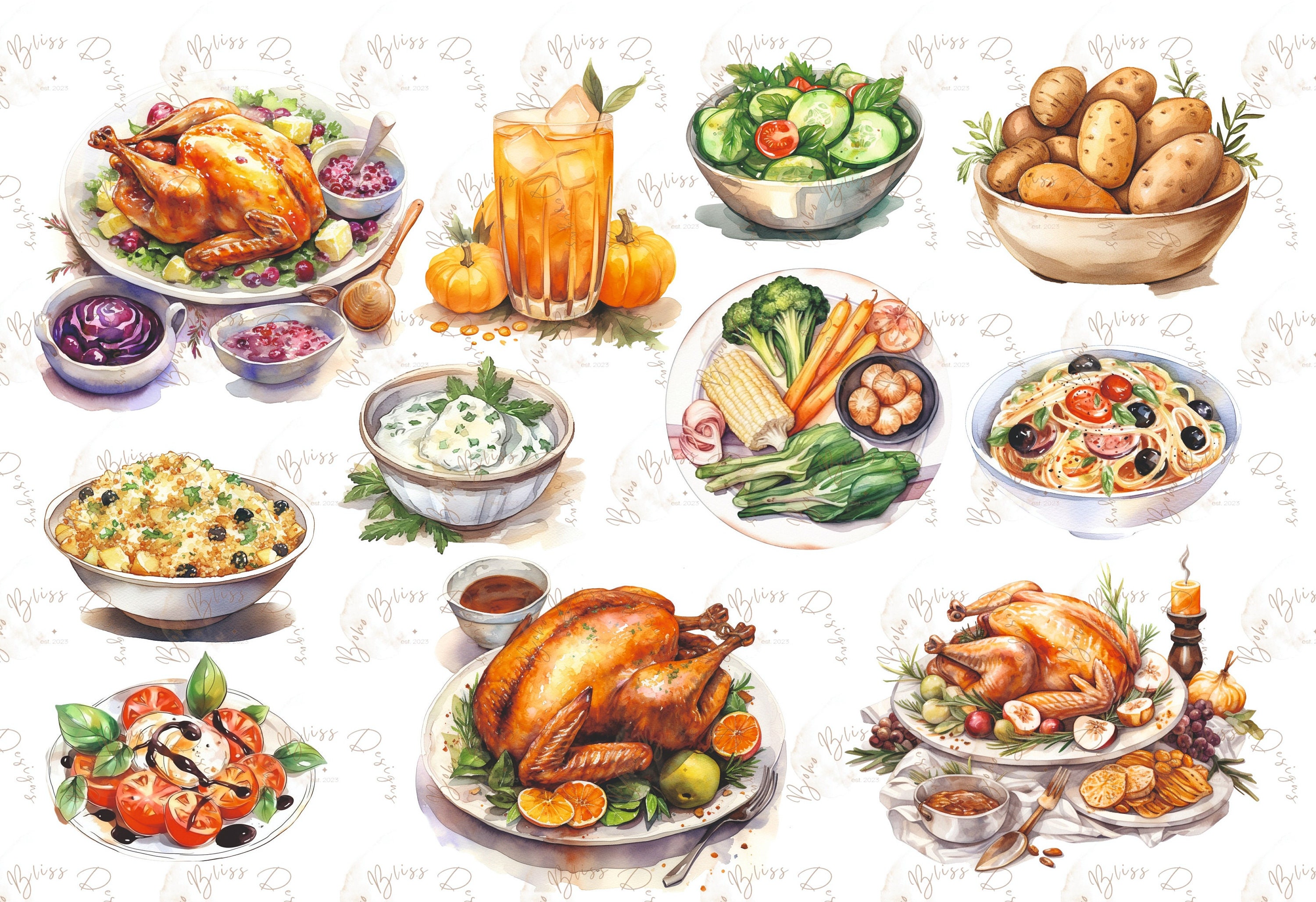 Watercolor Thanksgiving Clipart, Fall Clipart, Thanksgiving Clipart ...