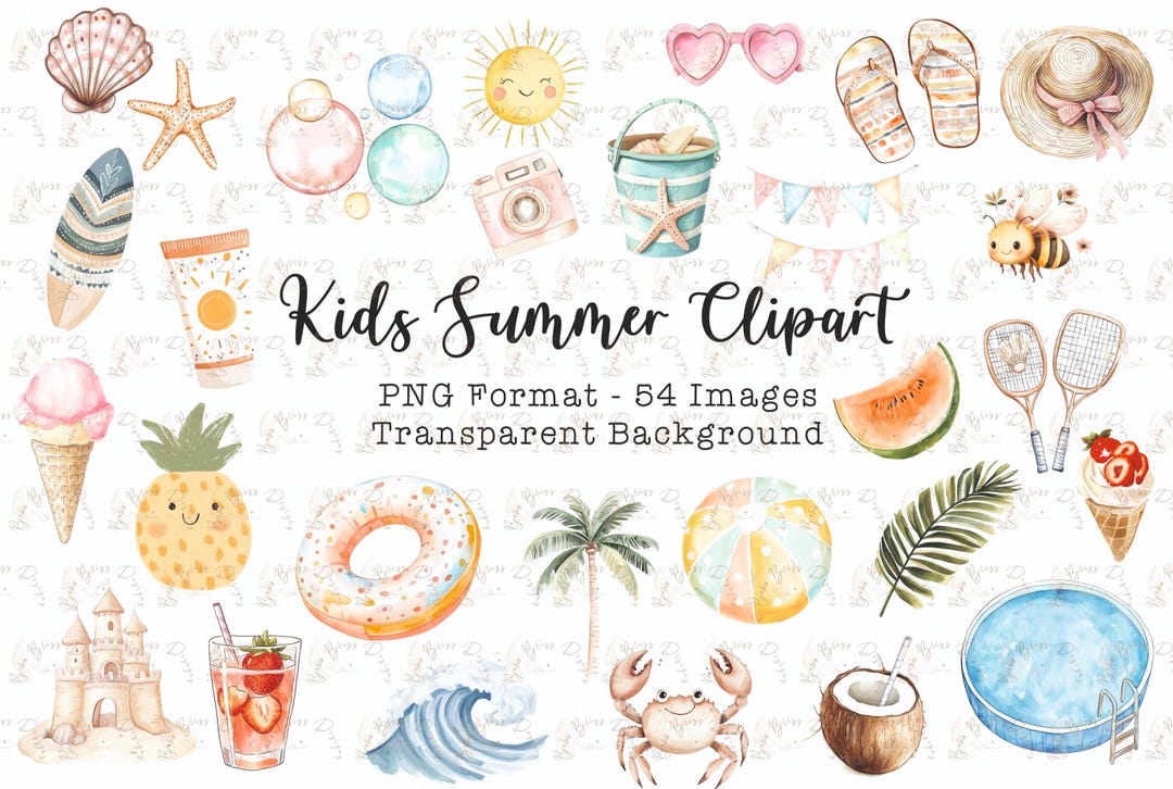 Kid's Summer Clipart, Cute Pool Party, Summer Cliparts for Kids, Beach ...