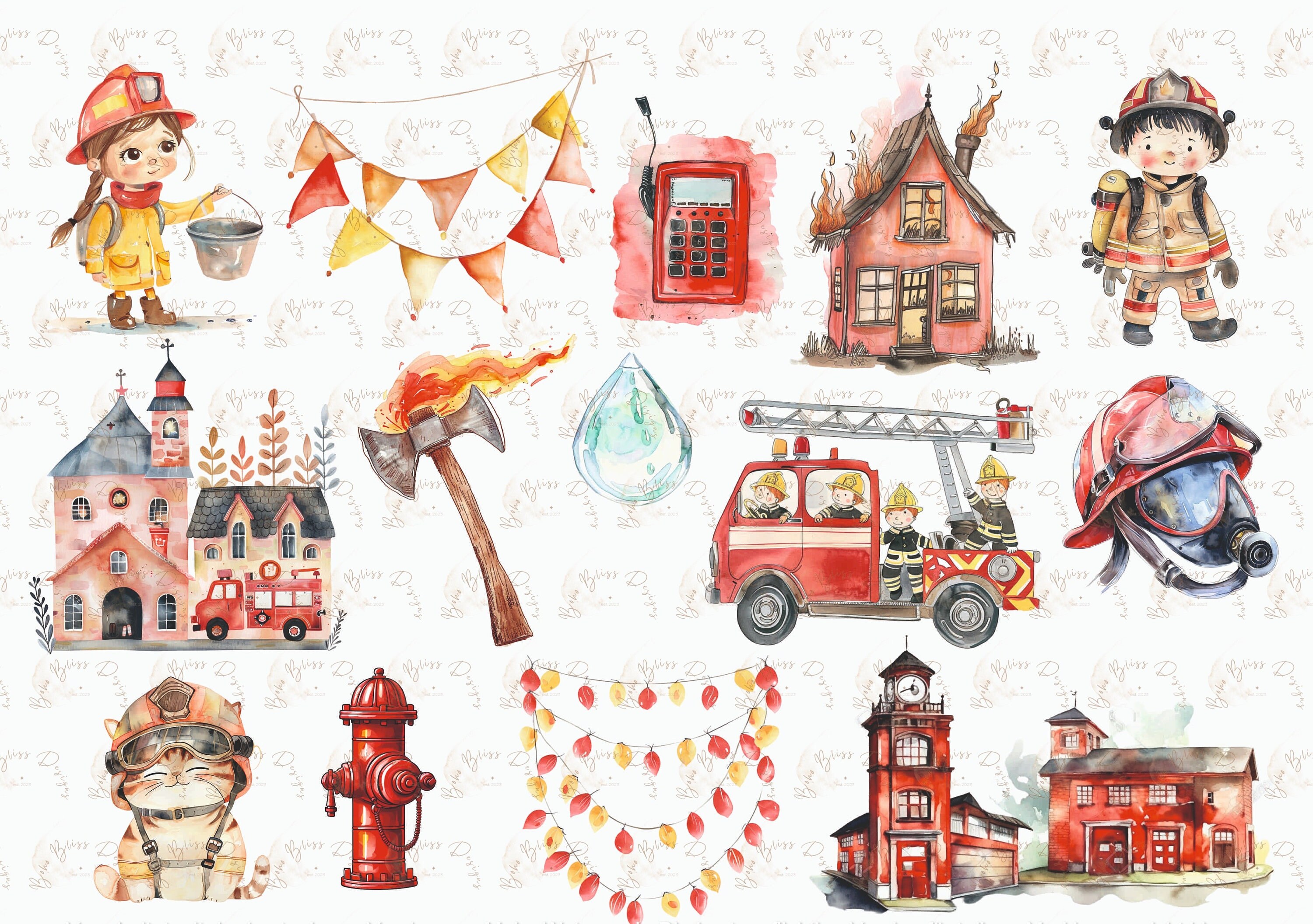 Firefighters Watercolor Clipart Bundle, Fireman Images, Firefighter ...