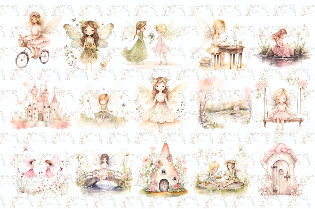 Fairy Clipart, Birthday Fairies Clipart Set, Watercolor Fairy Clipart ...
