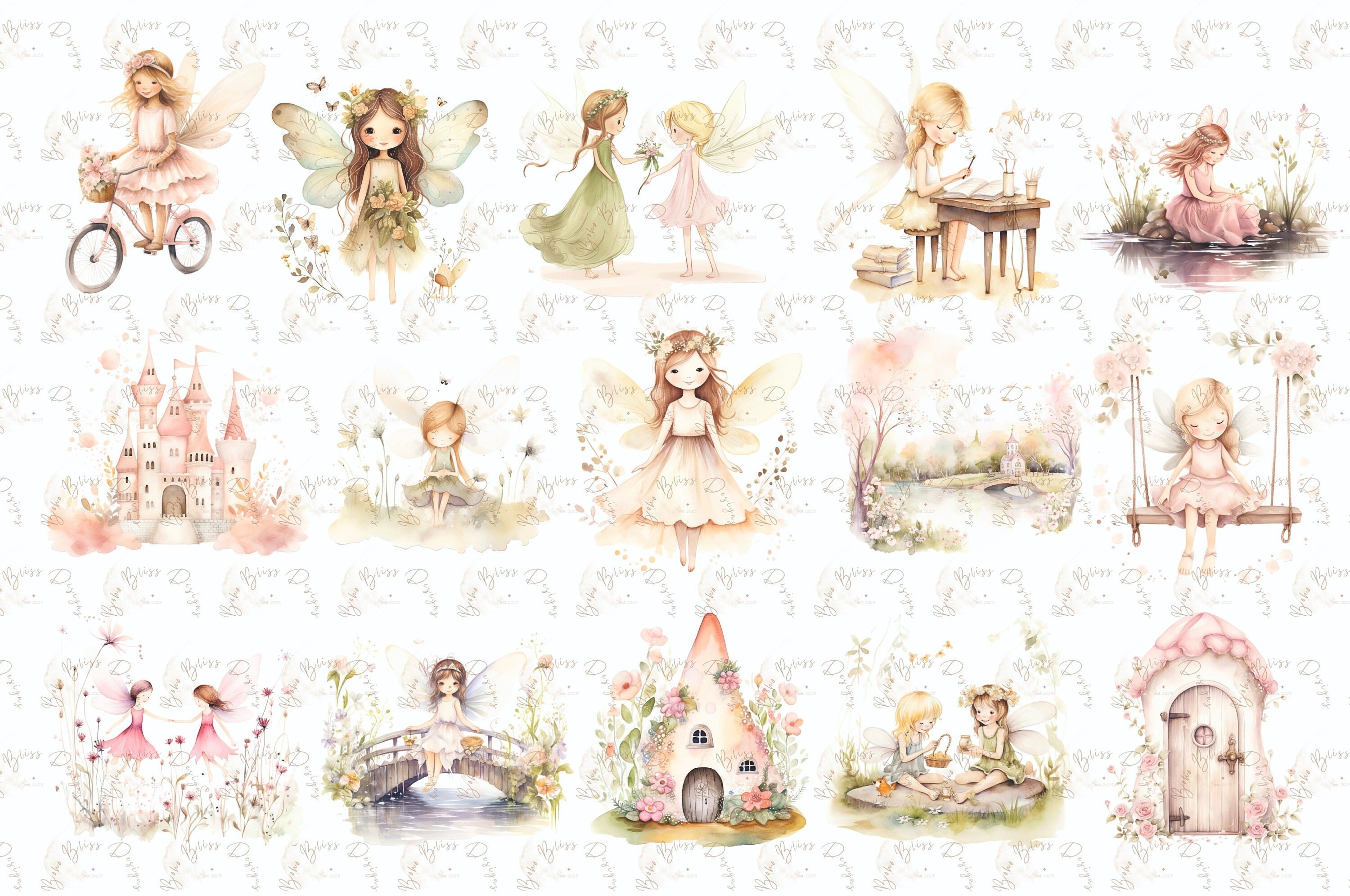 Fairy Clipart, Birthday Fairies Clipart Set, Watercolor Fairy Clipart ...