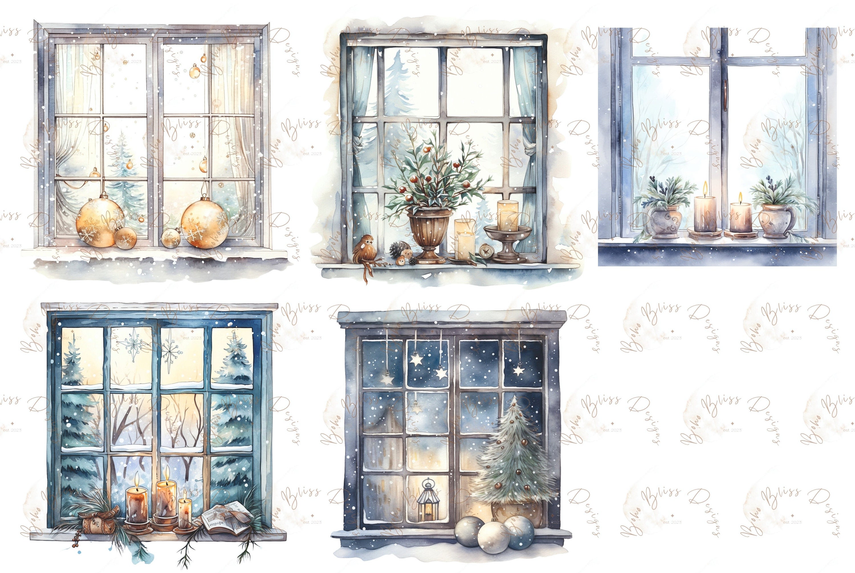 Watercolor Winter Window Clipart Snow Clipart Window Frame - Etsy