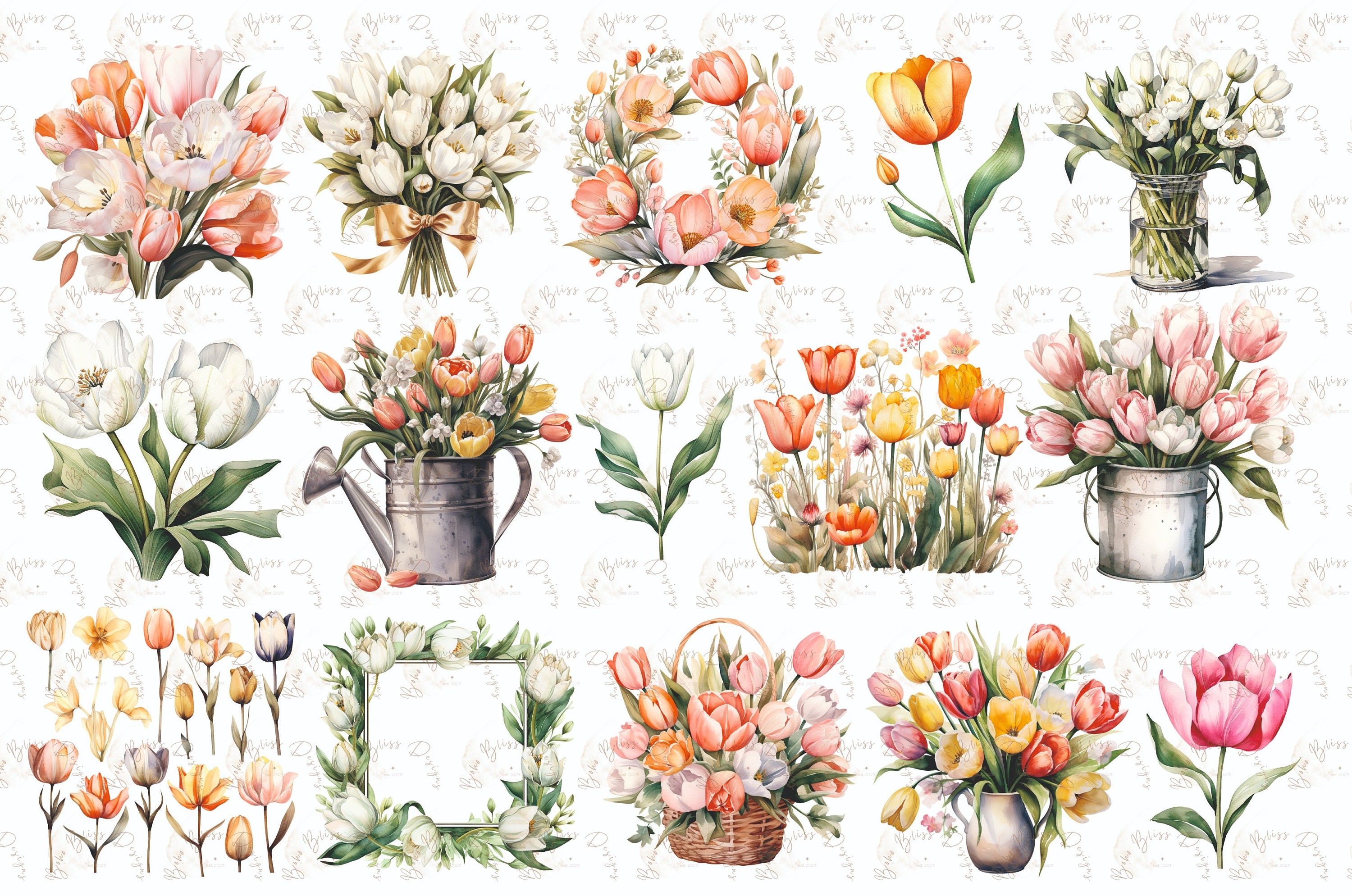 Watercolor Tulips Clip Art, Tulips Clipart, Spring Clipart, Tulips ...