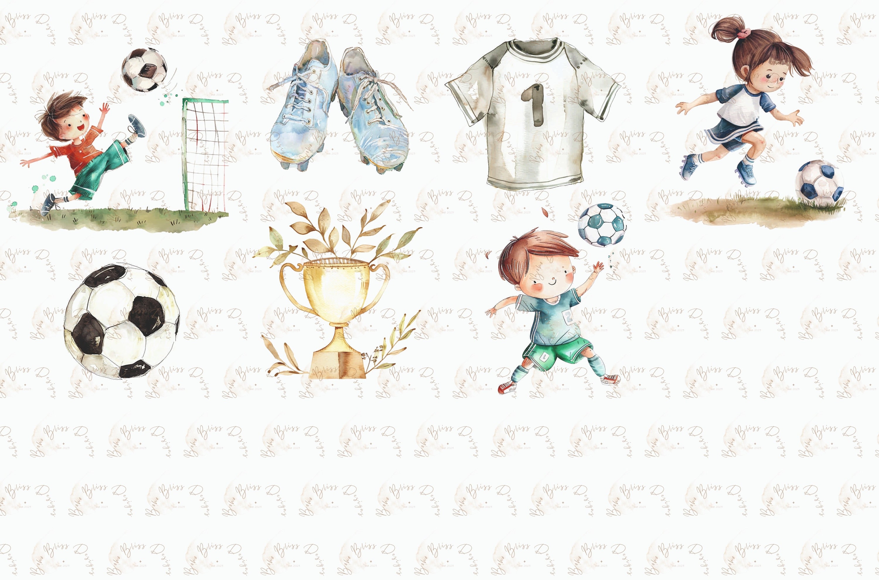 Watercolor Football Clipart, Kids Sport Clip Art, Soccer Clipart ...