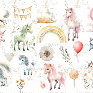 Unicorn Watercolor Clipart PNG Bundle, Cute Rainbow Unicorns, Pastel ...