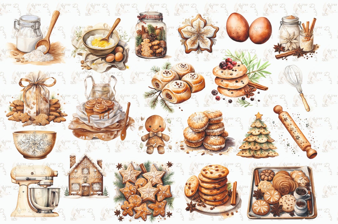 Watercolor Christmas Baking Clipart, Christmas Food Graphics, Festive ...