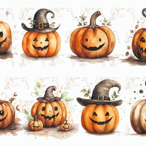 Halloween Pumpkin Clipart, Watercolor Clipart, Halloween PNG, Spooky ...