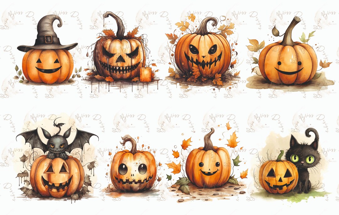 Halloween Pumpkin Clipart, Watercolor Clipart, Halloween PNG, Spooky ...