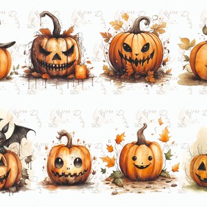 Halloween Pumpkin Clipart, Watercolor Clipart, Halloween PNG, Spooky ...