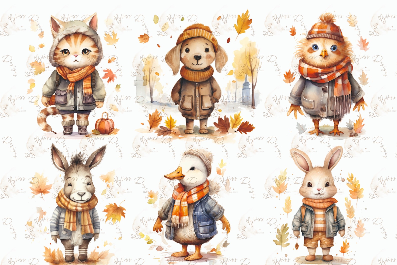 Fall Animals Clipart, Autumn Cute Baby Animals Clipart, Watercolor ...