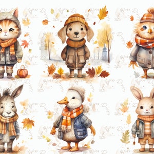 Fall Animals Clipart, Autumn Cute Baby Animals Clipart, Watercolor ...