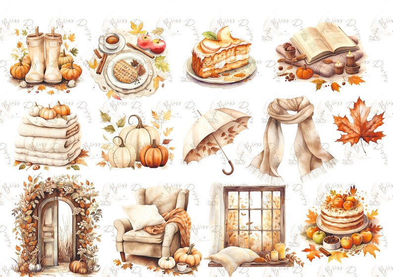 Cozy Autumn Clipart, Fall Clipart Bundle, Thanksgiving Clipart Png ...