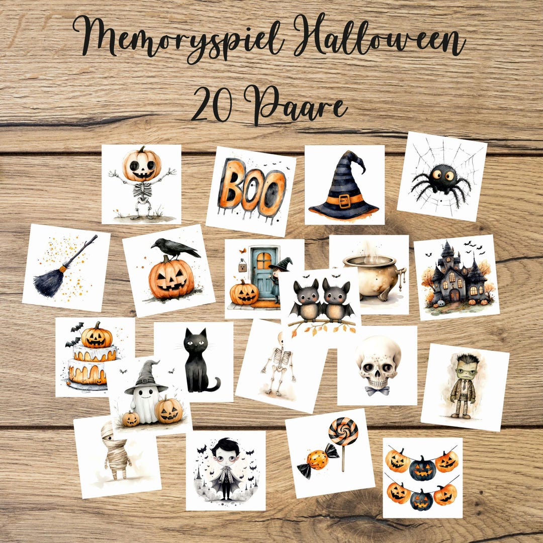 Halloween Memory Game, PRINTABLE Memory Game, Memory Game Download ...