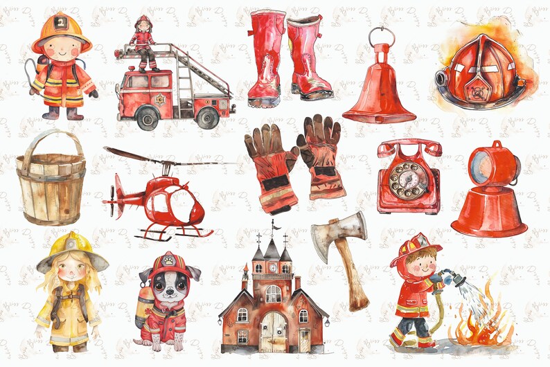 Firefighters Watercolor Clipart Bundle, Fireman Images, Firefighter ...