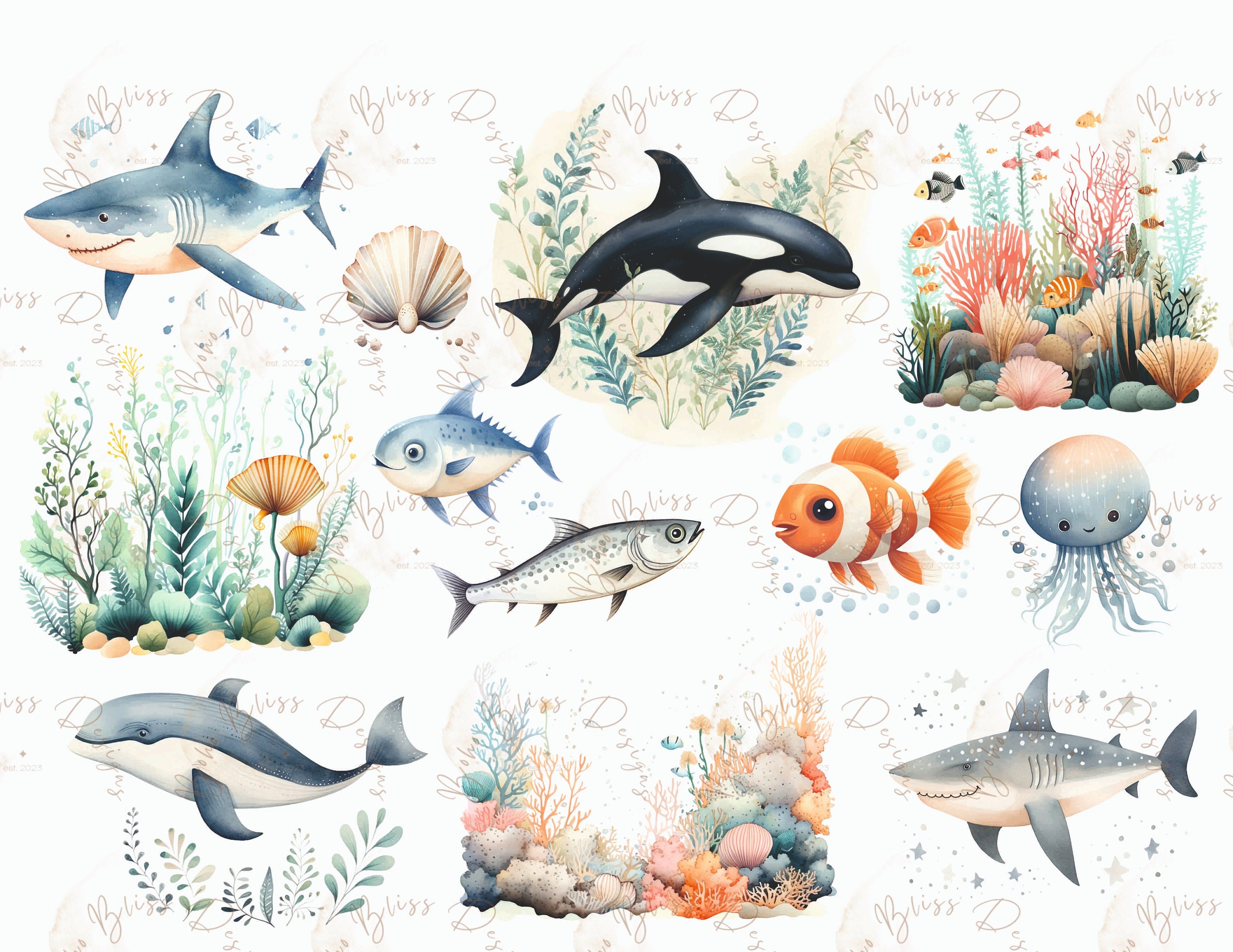 Ocean Clipart Under the Sea Clipart Sea Animals Watercolor - Etsy