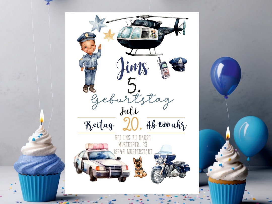 Invitation Children's Birthday Police Boy Girl Police Car Police ...