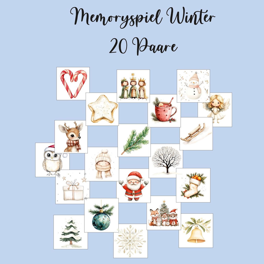 Winter Memory Game, PRINTABLE Memory Game, Memory Game Download, Memory ...