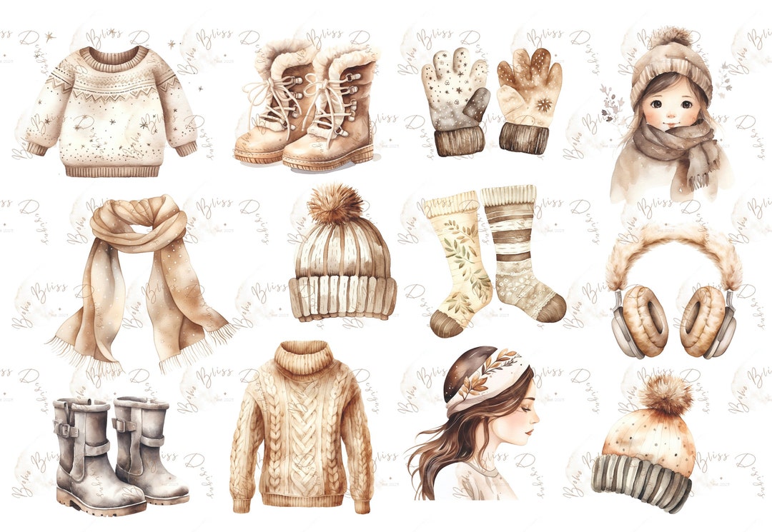 Clothes Clipart, fashion clipart, aquarell winter clipart, Winter ...