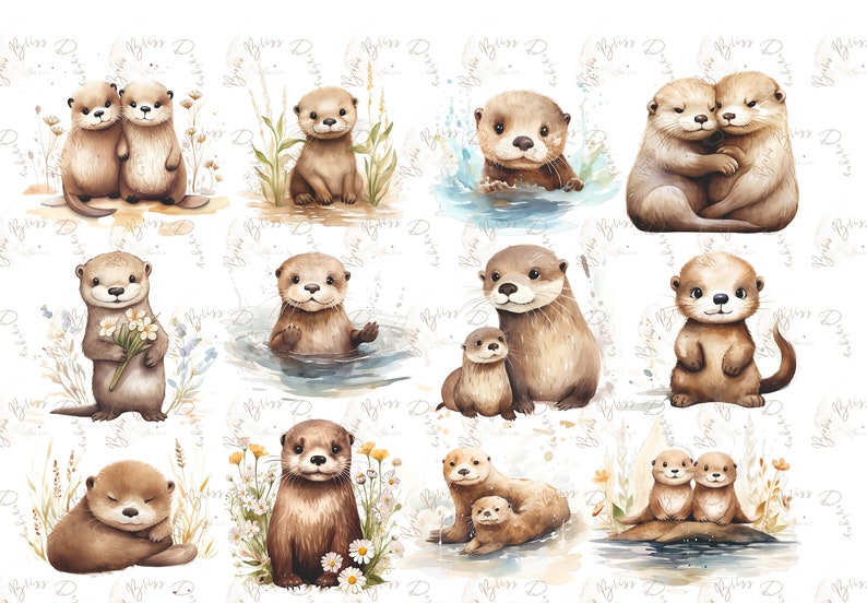 Sea Otter Clipart, Kids Cute Baby Animals Png, Watercolor Otters ...