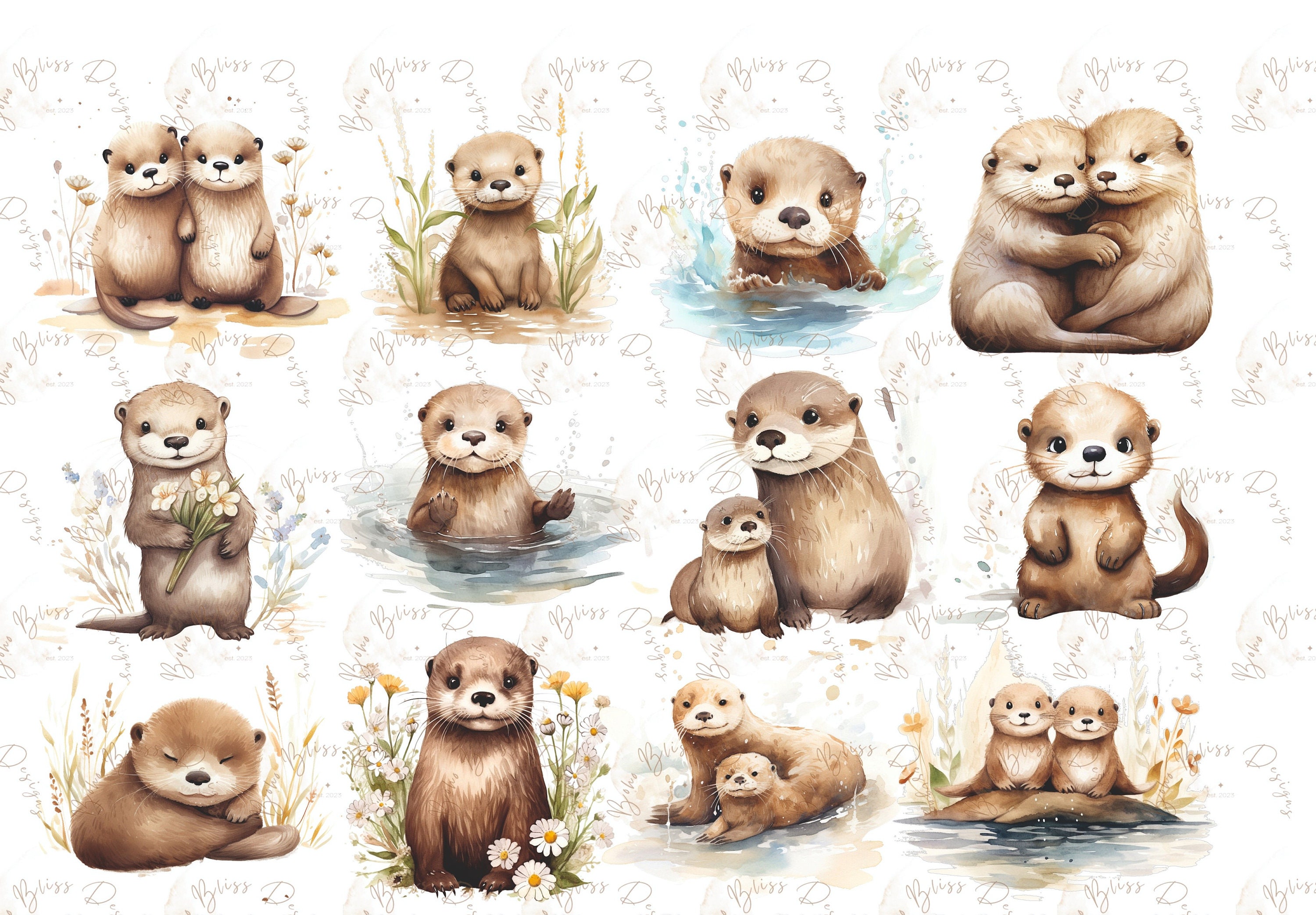 Sea Otter Clipart, Kids Cute Baby Animals Png, Watercolor Otters ...