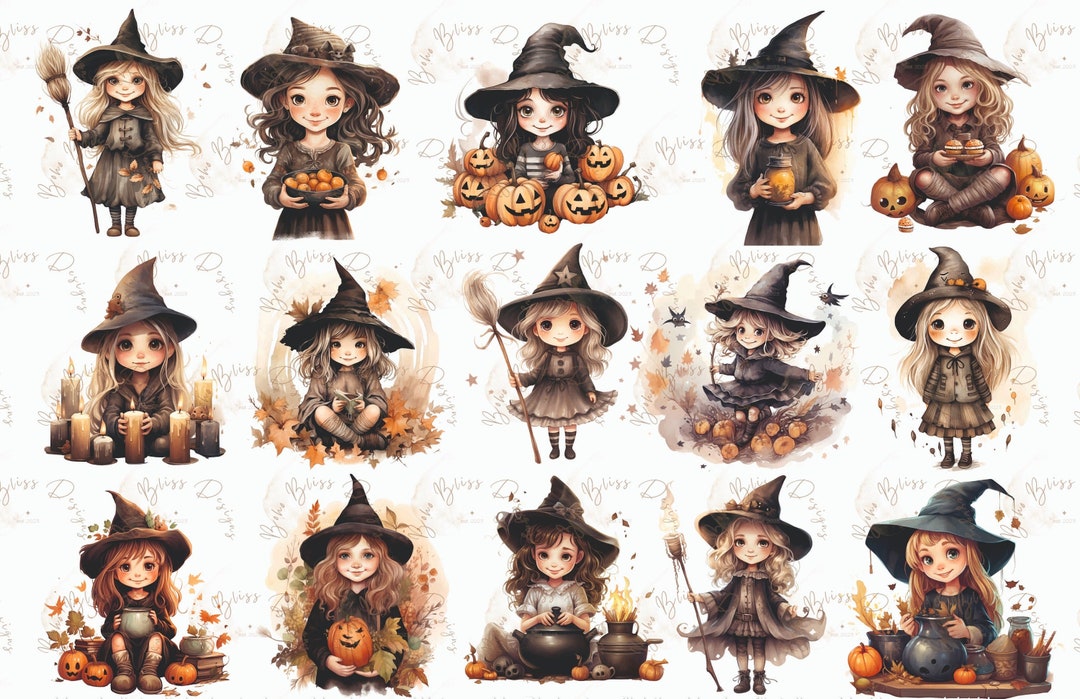 Halloween Witch Clipart, Watercolor Cute Witch PNG, Witch Clipart, Halloween Clipart, Watercolor ...