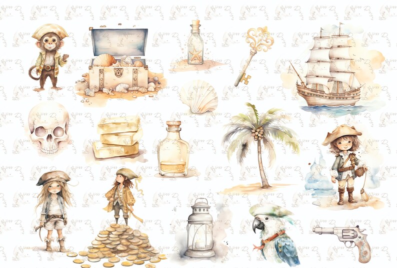 Pirate Clipart, Pirate Graphics, Watercolor Pirates Clipart, Pirates ...