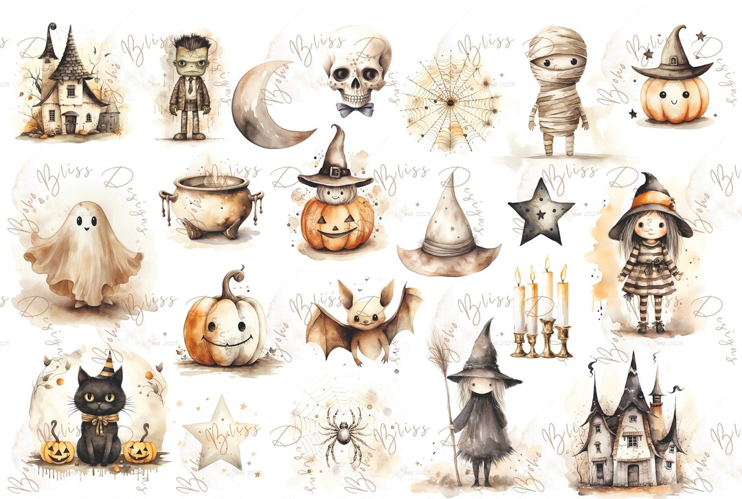Halloween Clipart Watercolor Halloween Clipart Cute Decorations ...