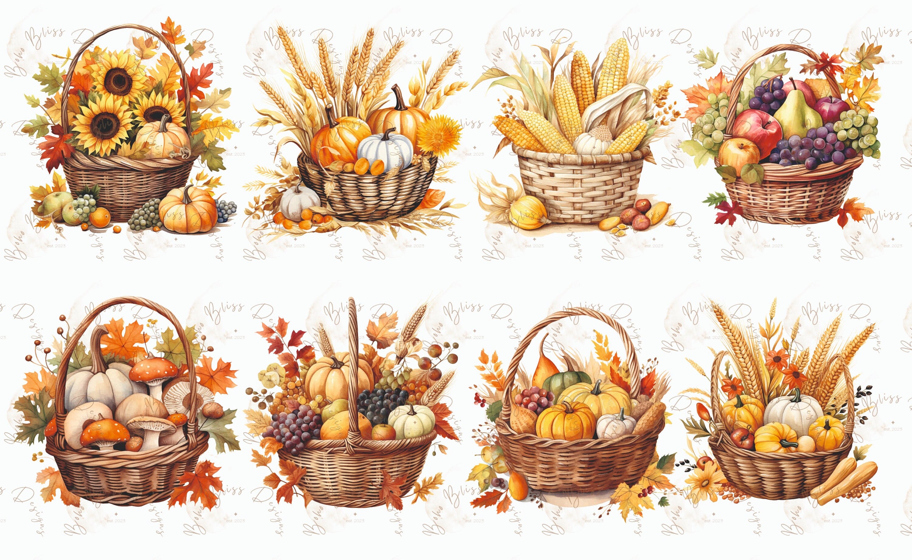 Autumn Harvest Clipart, Watercolor Clipart, Fall Season, Fall Clipart ...