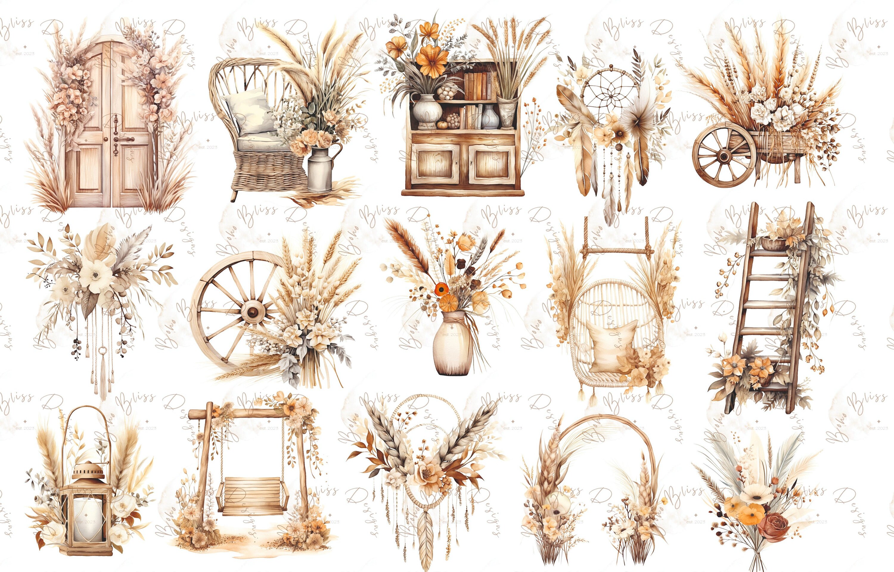 Watercolor Boho Clipart Boho Florals Wedding Clipart Baby - Etsy