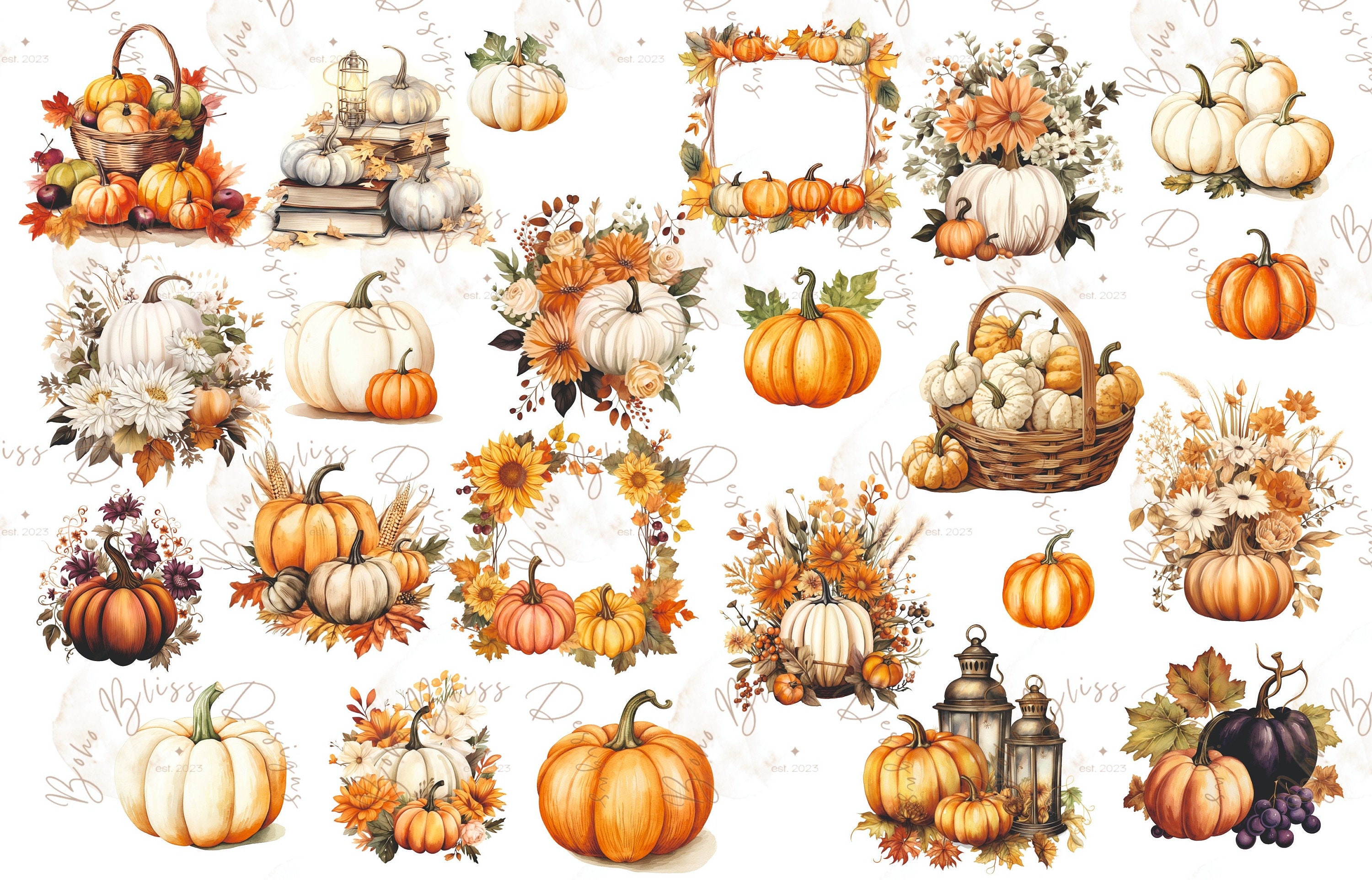 Pumpkins Clipart Bundle, Fall Clipart, Fall Png, Fall Decor, Cute ...