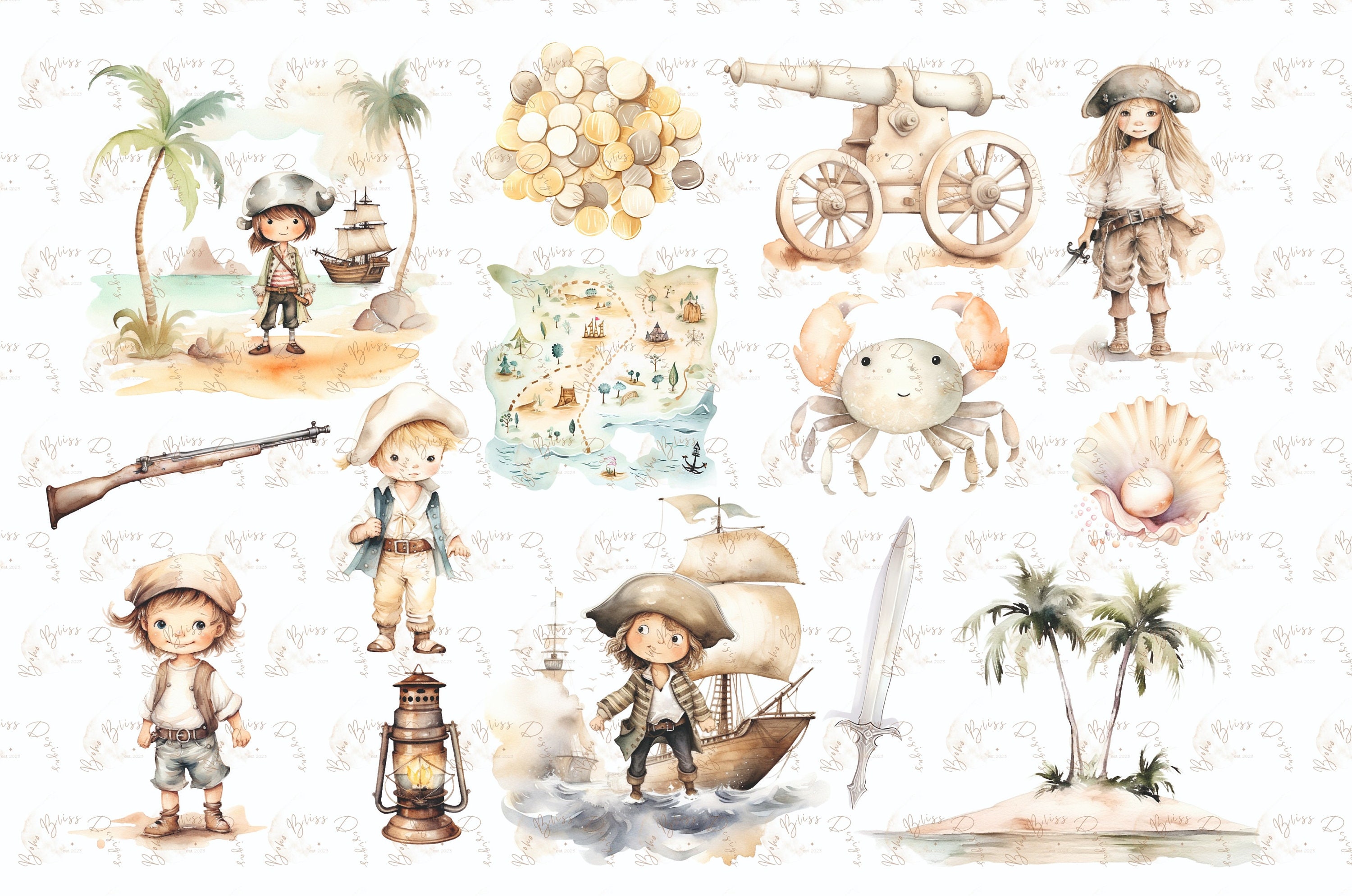 Pirate Clipart, Pirate Graphics, Watercolor Pirates Clipart, Pirates ...