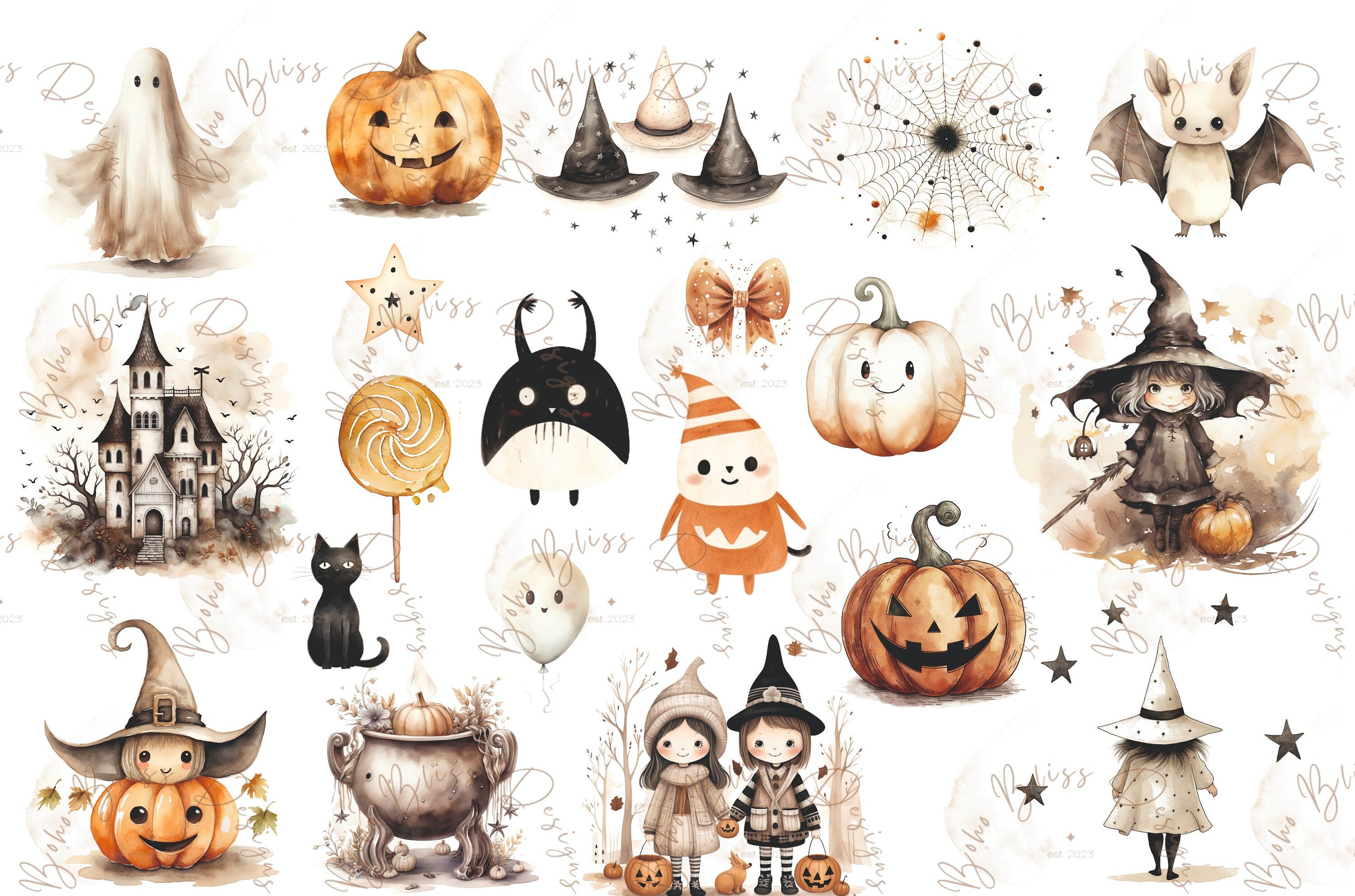 Halloween Clipart Watercolor Halloween Clipart Cute Decorations ...