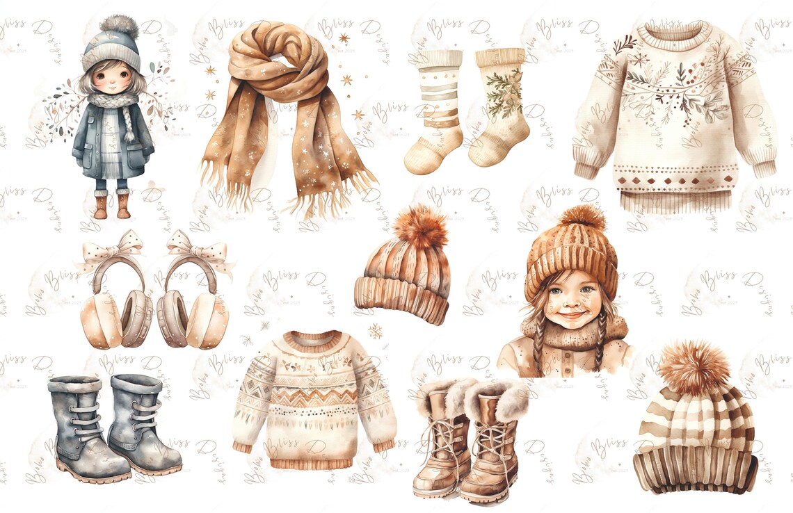 Clothes Clipart, fashion clipart, aquarell winter clipart, Winter ...