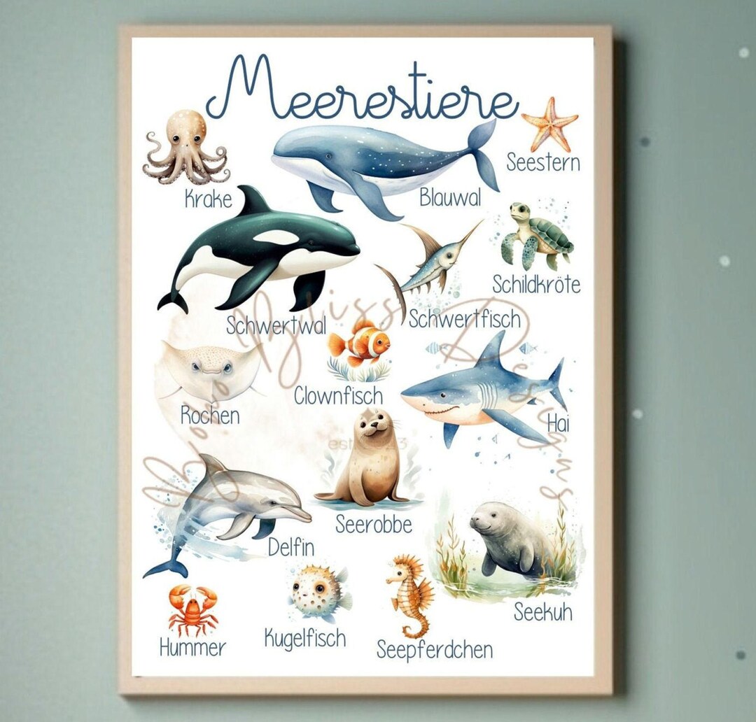 Sea Animals Poster, Animals of the Sea, Children's Room Poster Sea ...
