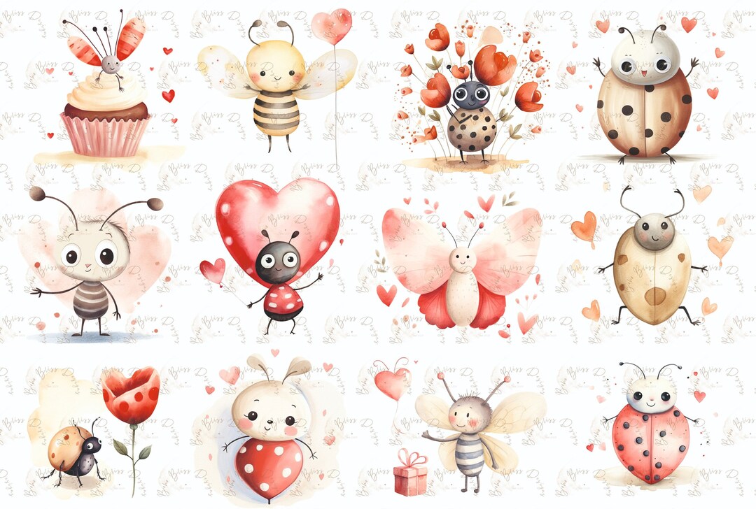 Cute Love Bug Clipart Bundle, Valentines Day Clipart, Digital Paper ...