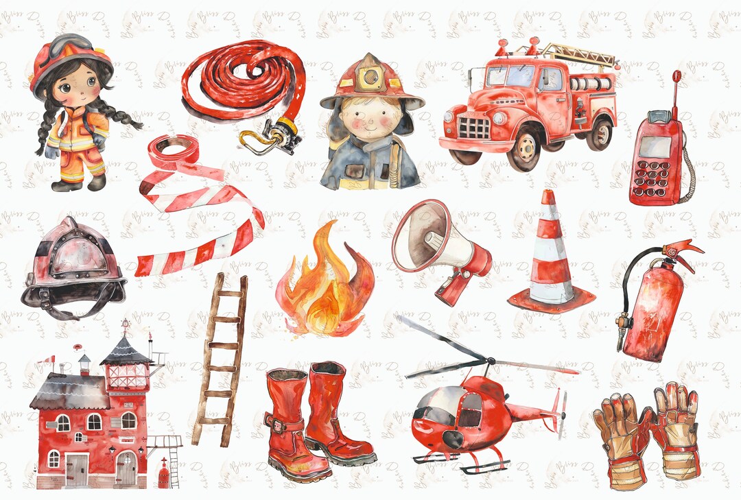 Firefighters Watercolor Clipart Bundle, Fireman Images, Firefighter ...
