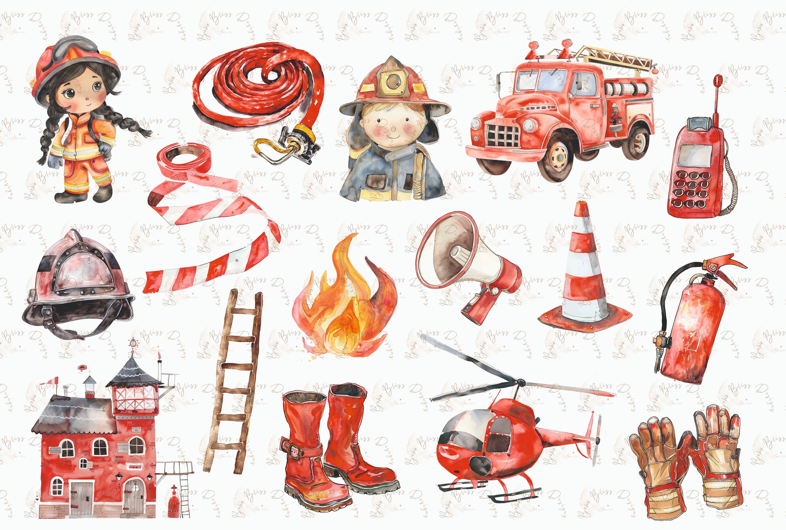 Firefighters Watercolor Clipart Bundle, Fireman Images, Firefighter ...