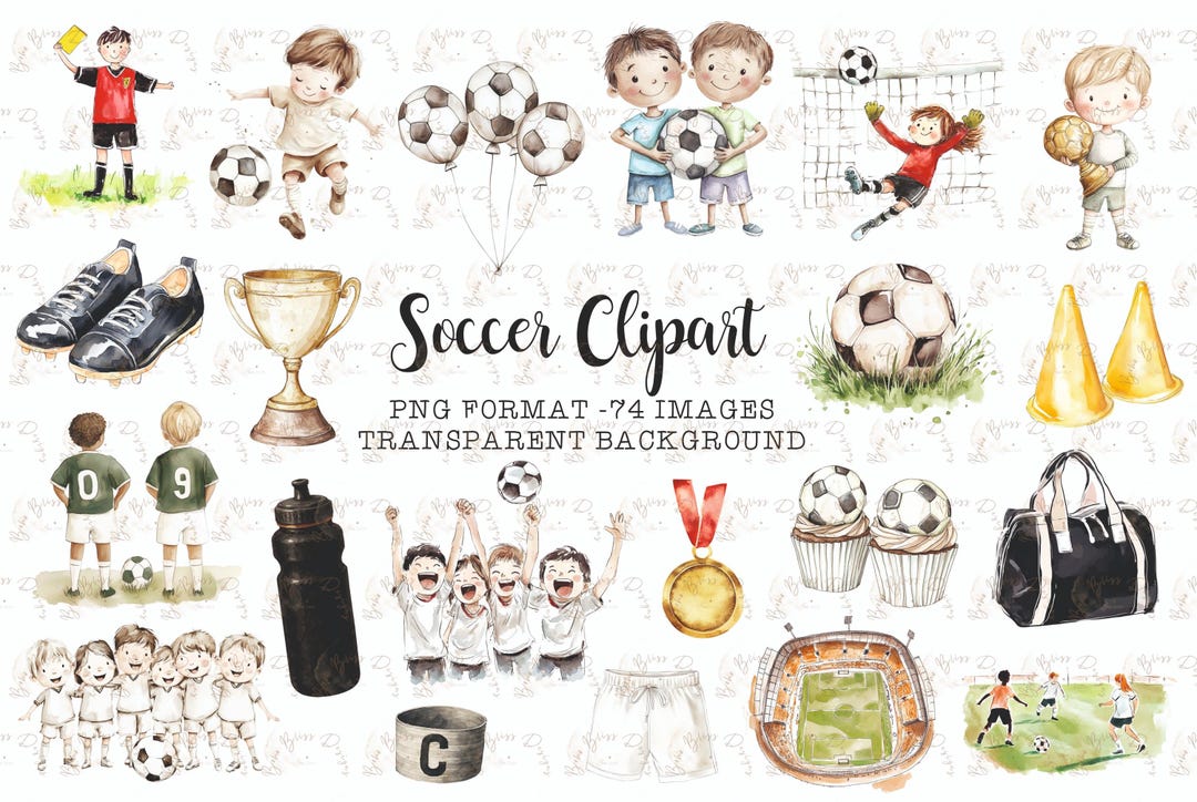 Watercolor Football Clipart, Kids Sport Clip Art, Soccer Clipart ...