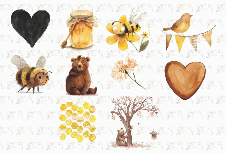 Bear and Bees Watercolor Clipart Bundle, Bear Clipart, Bee Clipart ...