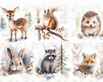 Cute Furry Christmas Clipart Winter Forest Animals Clipart - Etsy