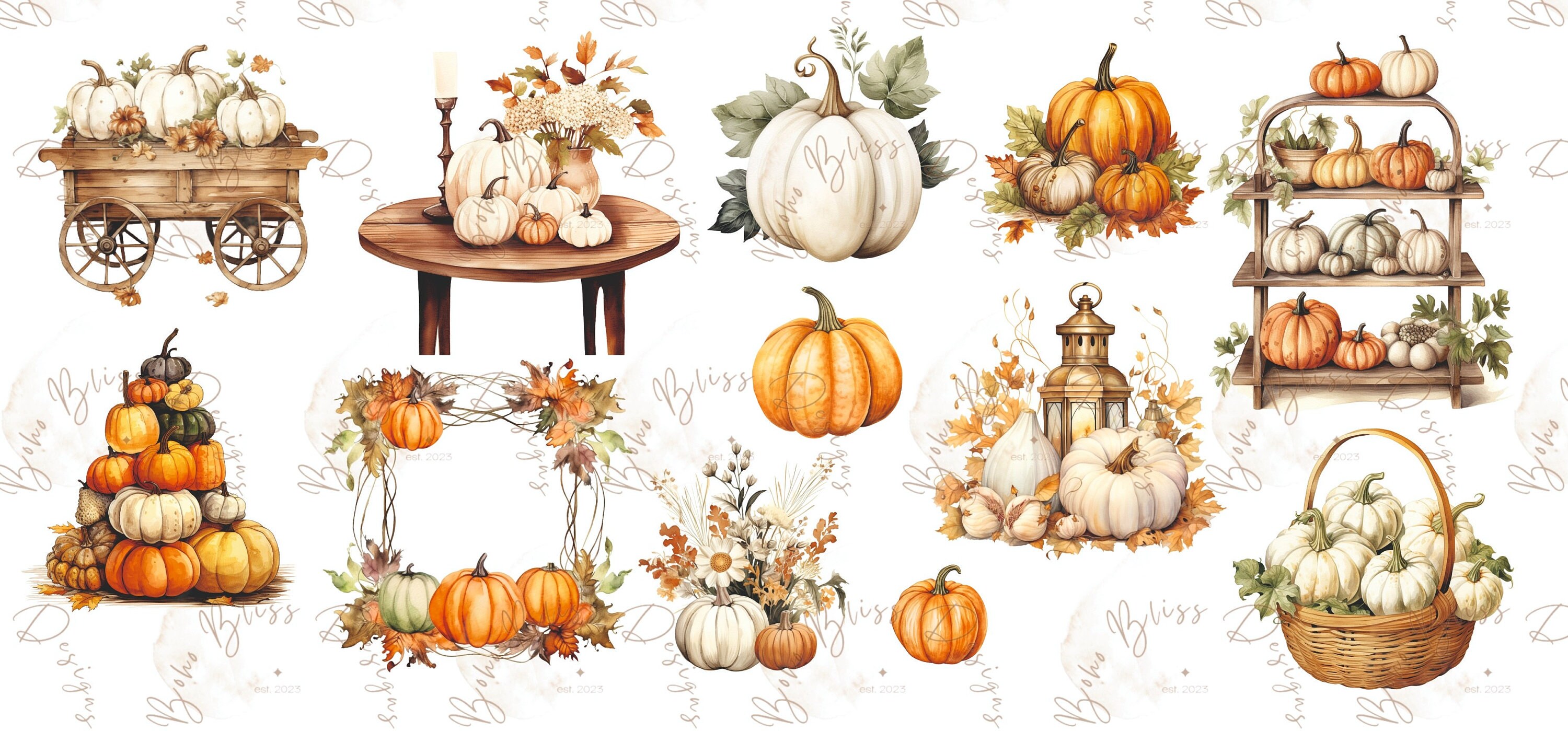 Pumpkins Clipart Bundle, Fall Clipart, Fall Png, Fall Decor, Cute ...