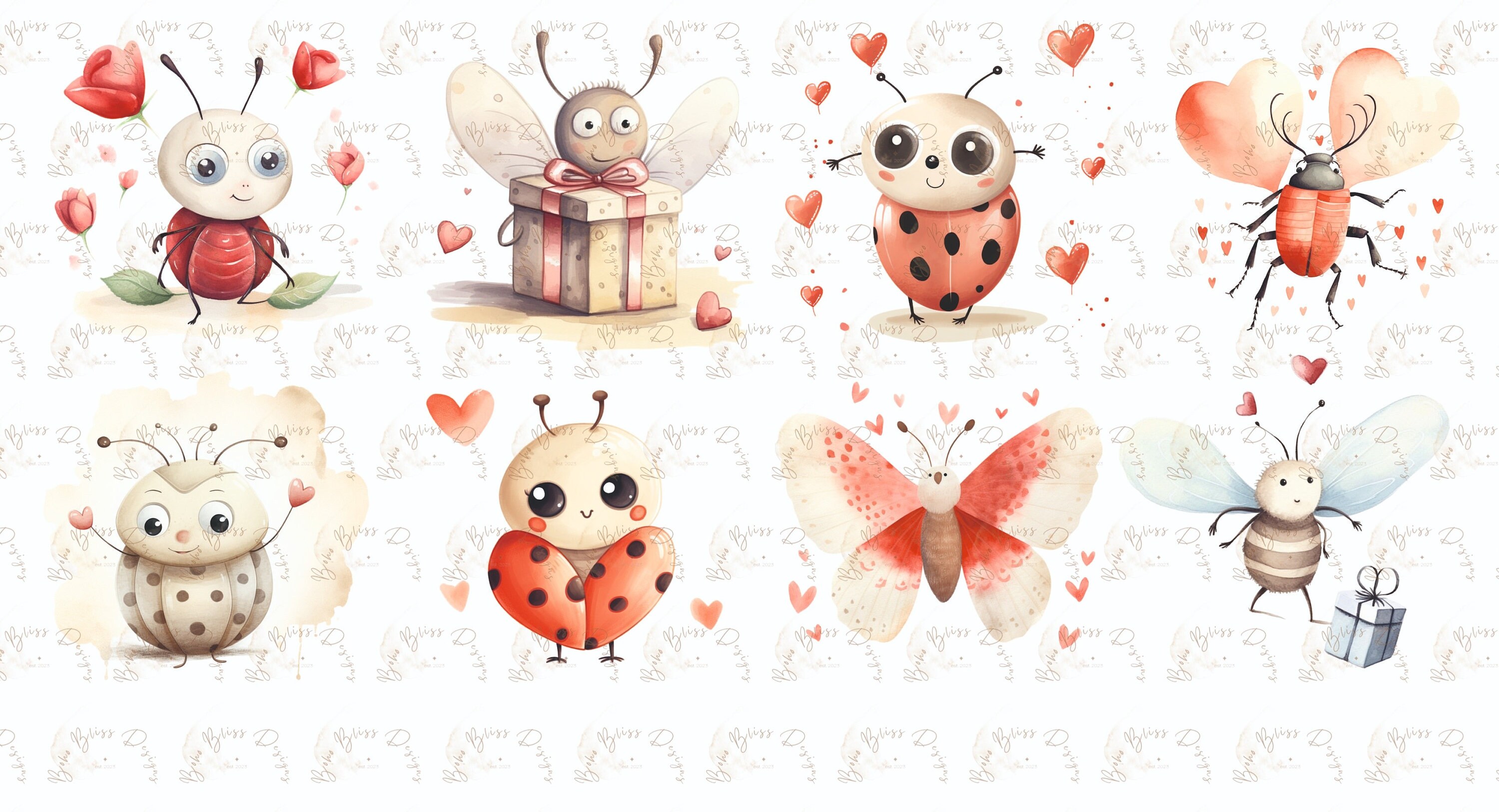 Cute Love Bug Clipart Bundle, Valentines Day Clipart, Digital Paper ...