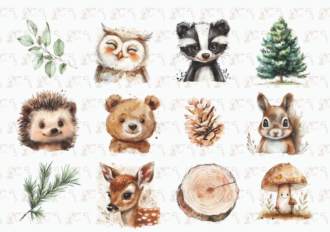 Woodland Animals Watercolor Clipart, Forest Animals Clip Art, Nursery ...