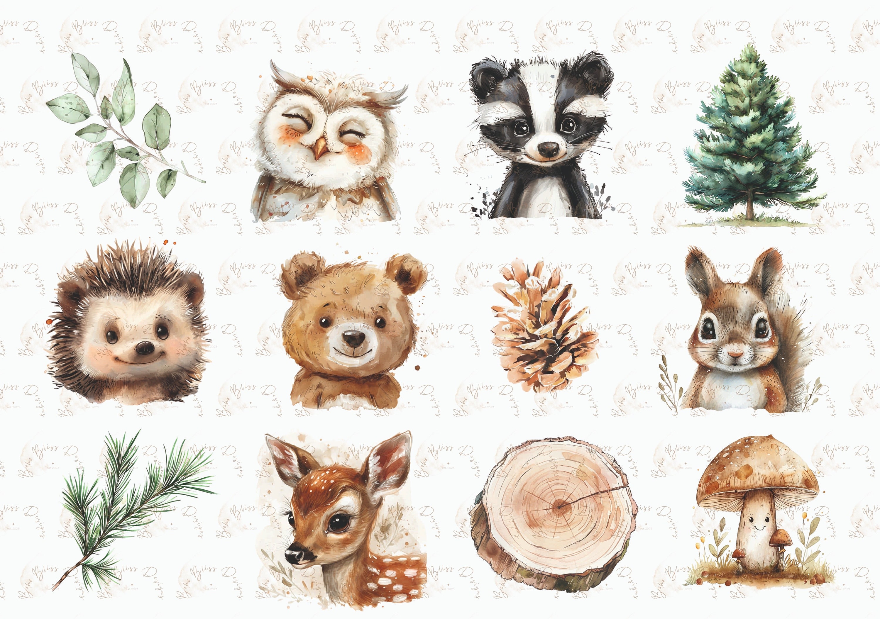 Woodland Animals Watercolor Clipart, Forest Animals Clip Art, Nursery ...